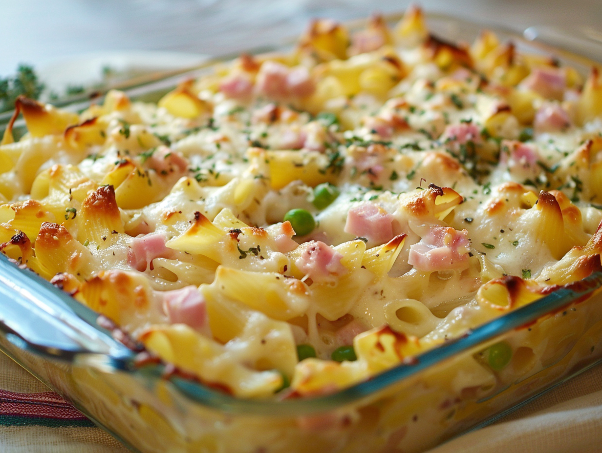 Cremiger Schinken Erbsen Nudelauflauf - TASTE EXPLORER - Ich liebe Essen!